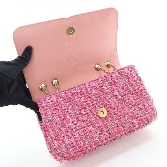 CHANEL | Bags | Chanel Medium Pink Tweed Cc Filigree Flap | Poshmark